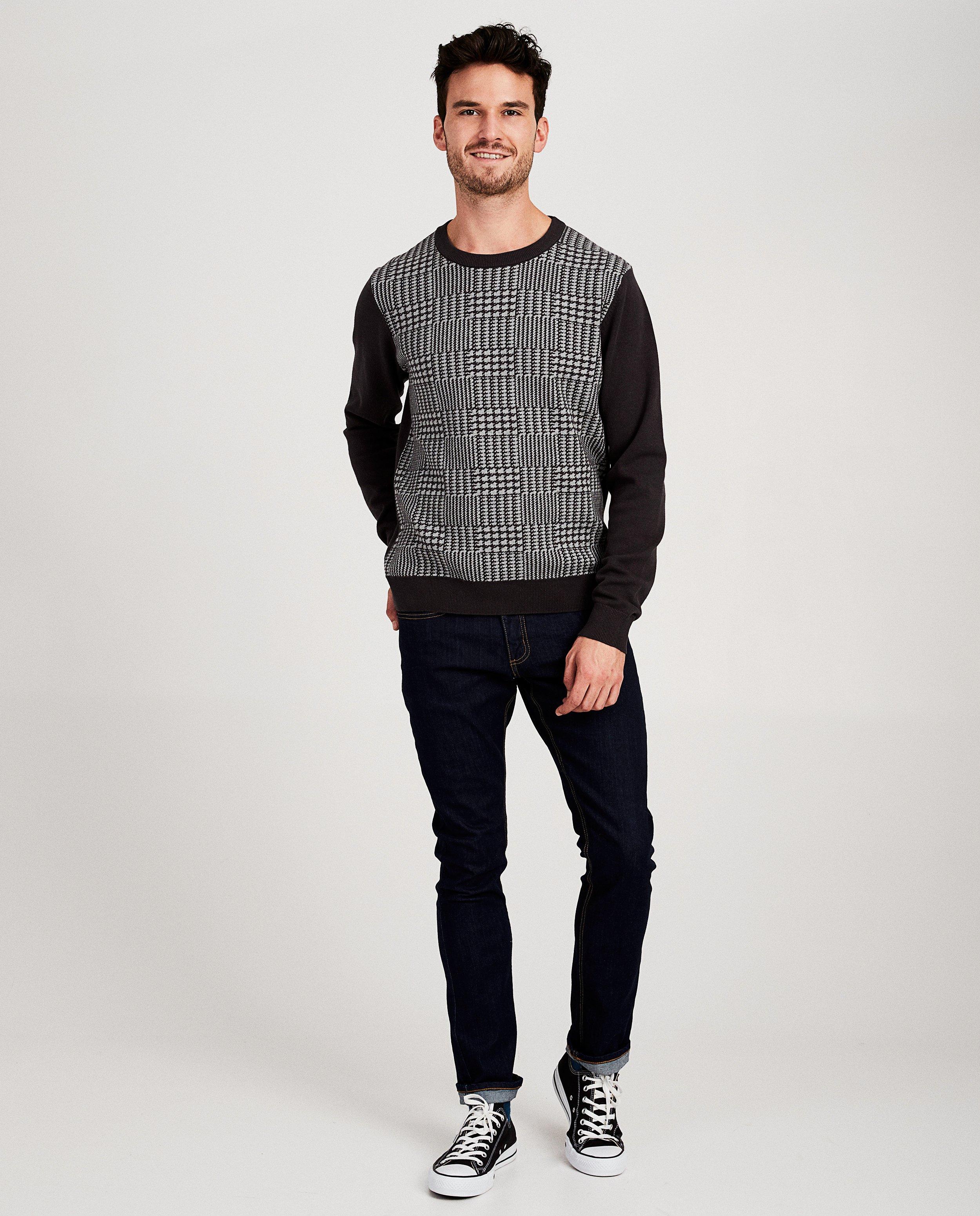 Pull gris anthracite à carreaux imprimé | JBC België